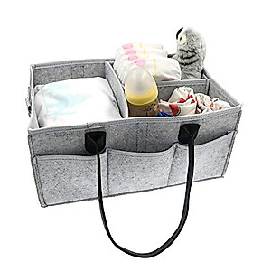 HOMEVAGE Diaper Caddy Caddies Organizer, Baby Cloth Diapering, Tote Bag, Nursery Storage Bin for Changing Table, Portable Car Travel Organizer (Light Grey)