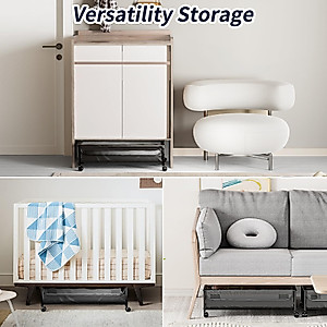 UEAKPIC Under Bed Storage Containers with Wheels, 2 Pack Under Bed Shoe Storage Organizer, Rolling Under Bed Storage Metal Drawer, Under Bed Storage Bins for Clothes, Toys, Blankets, Books