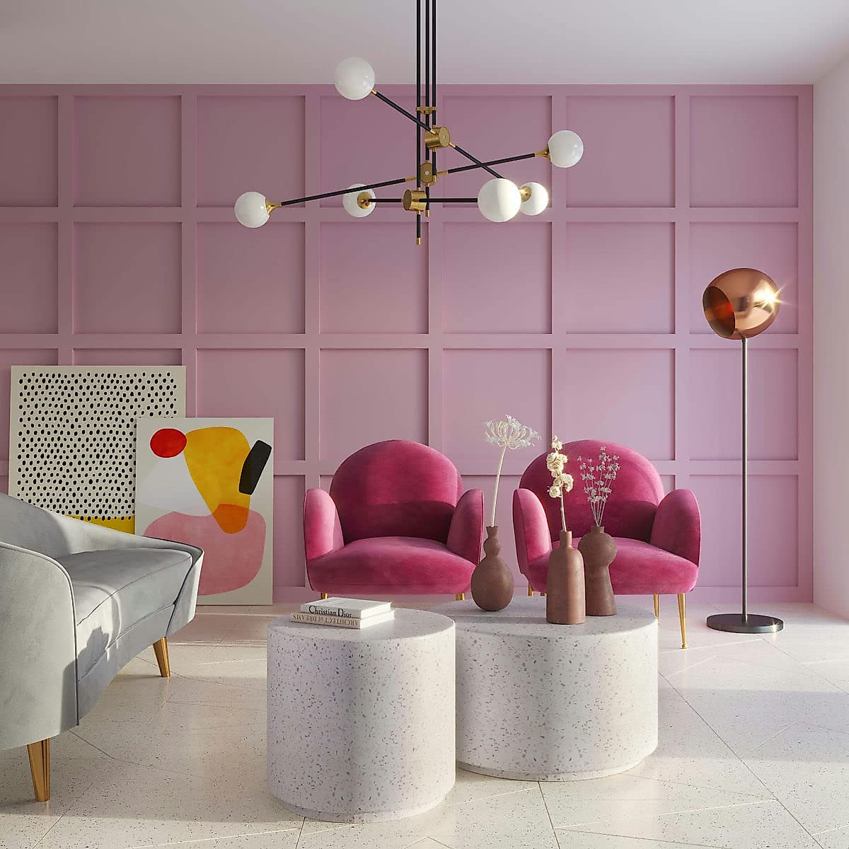 TOV Furniture Terrazzo 27.5" x 27.5" Transitional Light Speckled Concrete Stone Coffee Table, for Outdoor, in White & Gray Finish