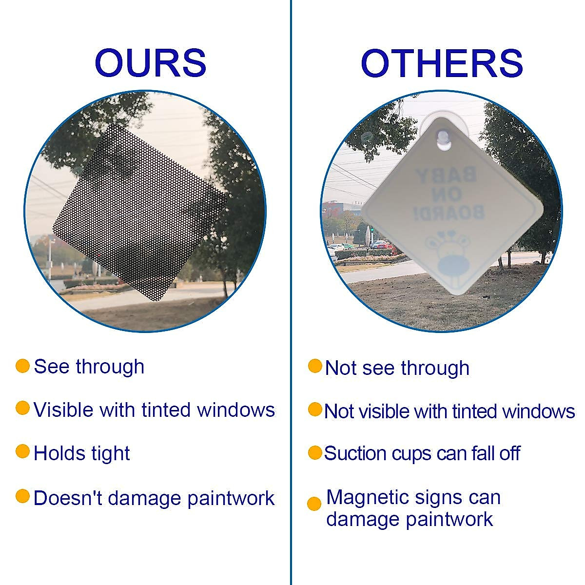 Baby on Board Sticker for Cars (4 PCS) 5" by 5". Baby on Board Sign Decal.See-Through When Reversing and Bright Yellow No Need for Suction Cup or Magnets - Strong Adhesive