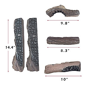 JP OutdoorGas Fireplace Logs Large 5 Pieces Artificial Realistic Ceramic Wood Logs for Indoor Outdoor Fireplace Fire Pits