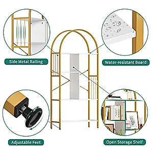 YITAHOME Gold Arched Bookshelf and Bookcase, 5 Tier Standing Book Shelf, Storage Display Rack Shelves for Bedroom Living Room Office,White&Gold