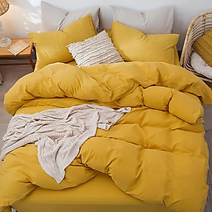 Generic Mustard Yellow Cotton 100% Duvet Cover Boho Duvet Cover Stonewashed Cotton Bedding Soft Cotton Queen King Cotton Bedding Euro Custom Cottonduvet Duvet Cover Set (Queen 90X90), BE-CR- 0005