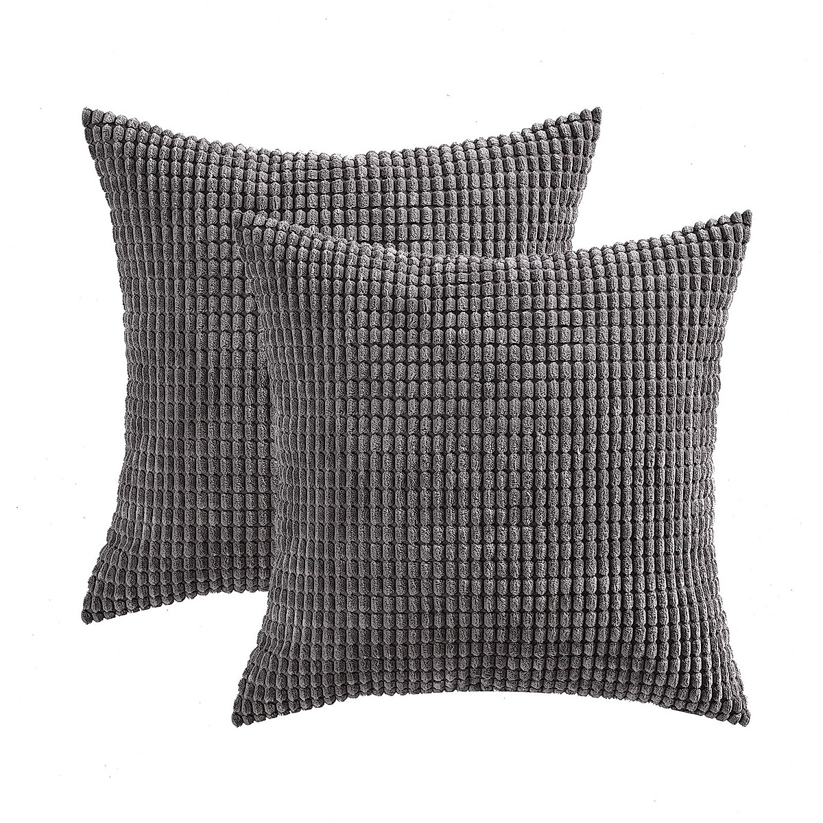 NAVIBULE Corduroy Throw Pillow Covers 18x18 Soft Decorative Pillow Covers Plain Dark Gray Throw Pillows for Couch Bed Sofa Pack of 2(18 x 18IN, Dark Gray)