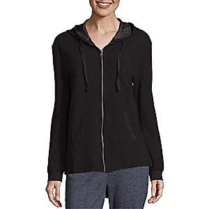 Hanes Women's Sweatshirt, French Terry Full-Zip Hoodie, Women's Hooded Jacket, Women's Zip Hoodie, Ebony