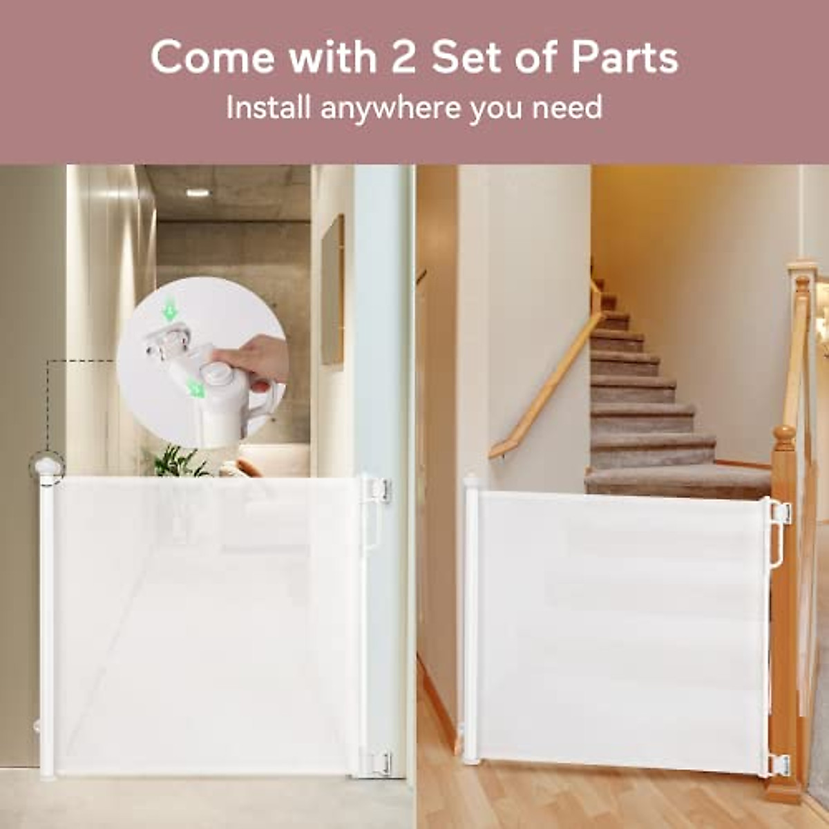 Retractable Baby Gate, Momcozy Mesh Baby Gate or Mesh Dog Gate, 33" Tall,Extends up to 55" Wide, Child Safety Gate for Doorways, Stairs, Hallways, Indoor/Outdoor