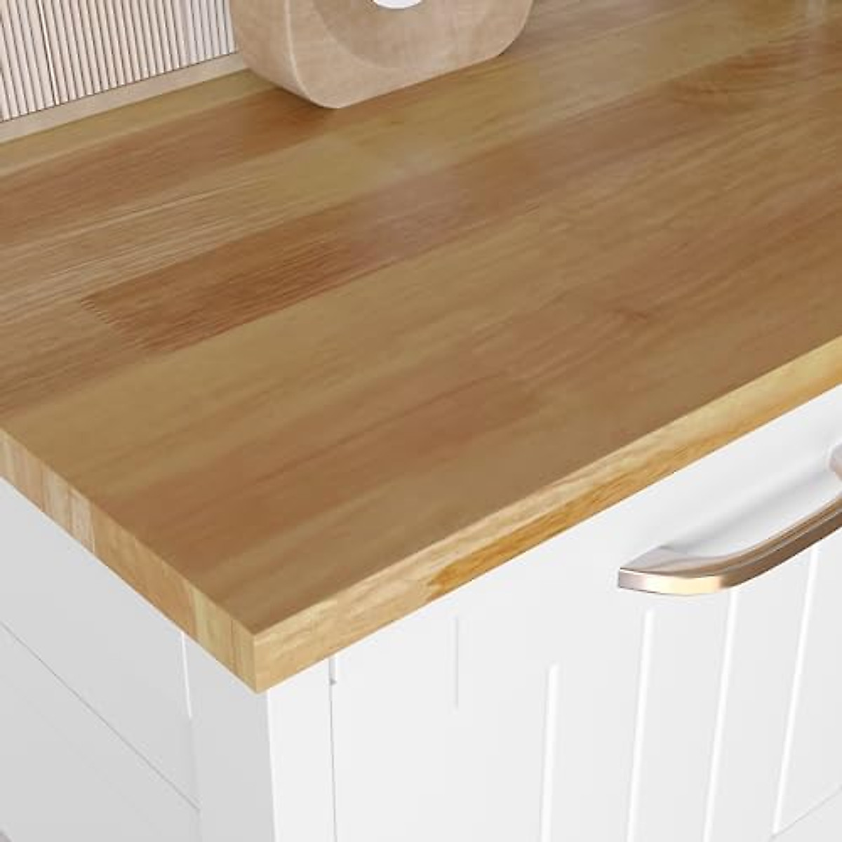 NSdirect Kitchen Island Cart,Industrial Kitchen Bar&Serving Cart Rolling on Wheels Utility Storage Trolley with 3-Tier Wine Rack Shelves&Three Storage Drawers,Soild Rubber Wood Top,White