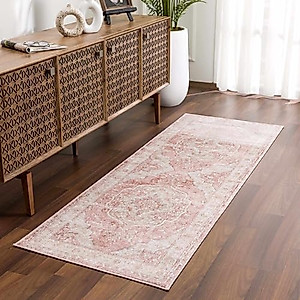 BoutiqueRugs Blush & Light Pink Collection Kandos Bohemian Oriental Medallion Area Rug - Traditional Floral Carpet for Living Room, Bedroom - Blush, Dusty Pink, Cream - 5'3" x 7' (5x7 Area Rug)