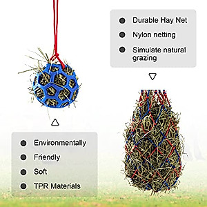 Woiworco 2 Packs Horse Treat Balls and Hay Nets, 5.3 inches Horses Balls Toy and 37.5 inches Long 2 x 2-inch Hay Nets, Slow Feed Hay Feed Hanging Feeding Supplies for Horses and Goats to Play with