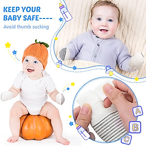 SATINIOR 8 Pairs Adjustable Baby Mittens Baby No Scratch Baby Gloves Newborn Baby Mitts Unisex Baby (Dark Stripe Style,6-12 Months)