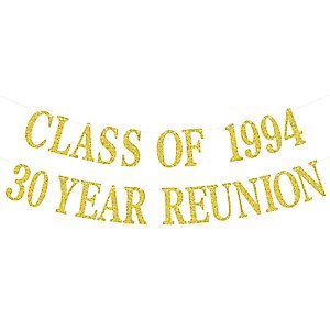 Happy 30th Anniversary Banner, Class of 1994, 30 Years Later, Class Reunion Party Decorations Gold Glitter