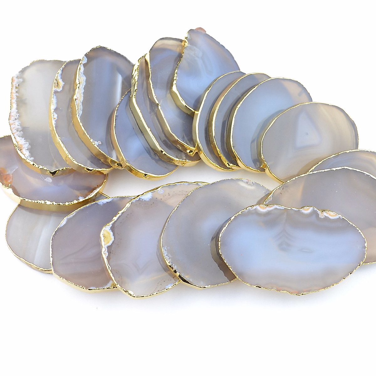 BOLIN 5 Pieces Natural White/Grey Agate Slices Stone Slab Gold Rim Edge Plated - 2"-3" for Wedding Name Cards Namecards Place Cards