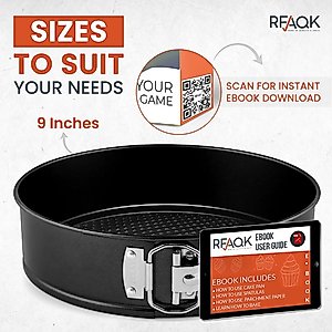 RFAQK Non-Stick 9 Inch Springform Pan - Spring form Pan for Cheesecake with Removable Bottom, Bonus Icing Spatula with 30 Pcs Parchment Paper & Recipe E-Book - Ideal for Baking Cakes, Pizzas, & More!