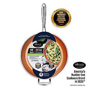 Gotham Steel 14” Nonstick Frying Pan with Ultra Durable Mineral and Diamond Triple Coated Surface, Family Sized XL Skillet with Stainless Steel Stay Cool & Helper Handle, Oven and Dishwasher Safe