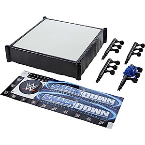 WWE Superstar Ring (14-in) with Spring-Loaded Mat & Real Flex Ropes for Action Figures; Gift for Ages 6 Years Old & Up