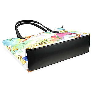 MNSRUU Tote Bag for Women Orange White Iris Flowers Shoulder Bag Big Capacity PU Leather Handbag