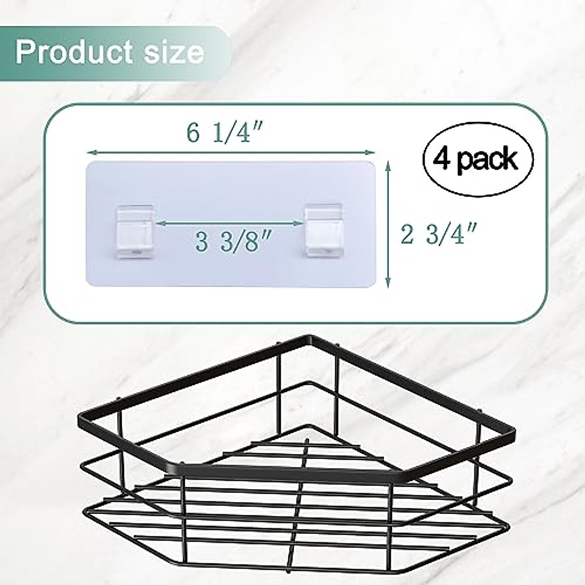 Gaclibl Corner Shower Caddy Replacement Adhesive Strips, 4Pcs Clear Wall Hooks for Hanging Organizer Shelves, Waterproof Plastic Sticky Pads for Bath Tile Inside Bathroom Kitchen, Flat 2 Hooks