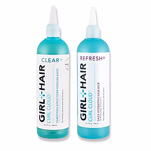 GIRL+HAIR Apple Cider Vinegar Hair Rinse and Hydrating Hair Milk Set (2x10.1 fl oz) | Remove Buildup, Reduce Dandruff, Encourage Growth | No Parabens or Sulfates | For All Hair Types