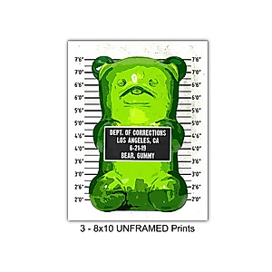 Gummy Bear Mugshot Modern Pop Art, Wall Art Set - Original 8x10 Poster Prints - Cool Unique Gift - Unframed Photo Pictures