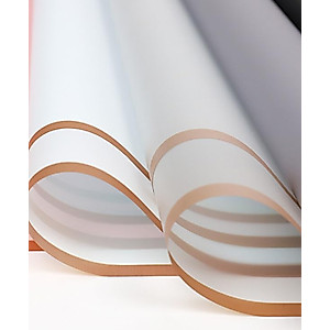 Leoyoubei 40 Counts Transparent Flower Wrapping Paper,Florist Bouquet Supplies,DIY Crafts,Gift Packaging or Gift Box Packaging,Wraps Waterproof Frosted Floral Wrapping Paper 23x23,Gold Border