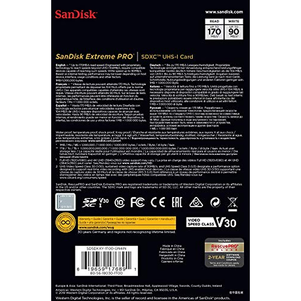 SanDisk 1TB Extreme PRO SDXC UHS-I Card - C10, U3, V30, 4K UHD, SD Card - SDSDXXY-1T00-GN4IN