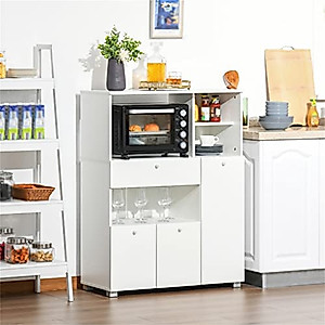 SEASD Kitchen Sideboard Buffet Auxiliary Microwave Oven with 2 Door cabinets 1 Drawer and Storage Shelf 90x40x120 cm White