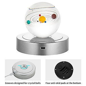 Rotating Display Stand - Spinning Display Stand with Colored Lights - Lighted LED Base for Glass Art with 4 Revolving & 8 Light Modes - Electric & Battery-Operated Platform - 5.1x1.2" (Silver)