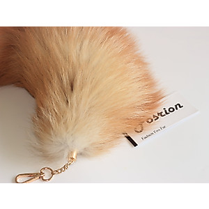 Golden Luxe: Genuine Silver Fox Tail Keychain Pendant in Rich Gold with White Tip – A Fashionable and Versatile Accessory