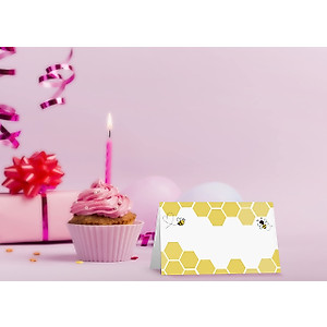 Table Place Card, Bumble Bee Themed Tent Style Cards, Pack of 25 Half-Fold Reception Place Cards, Perfect for Baby Showers, Party, Birthday and Special Events A34