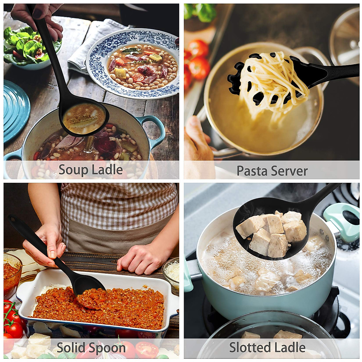 Black Kitchen Utensils Silicone Cooking Utensil Set, P&P CHEF 28Pcs Baking Utensils Spatulas with Holder, Heat-resistant & Non Toxic, Non-stick & Dishwasher Safe