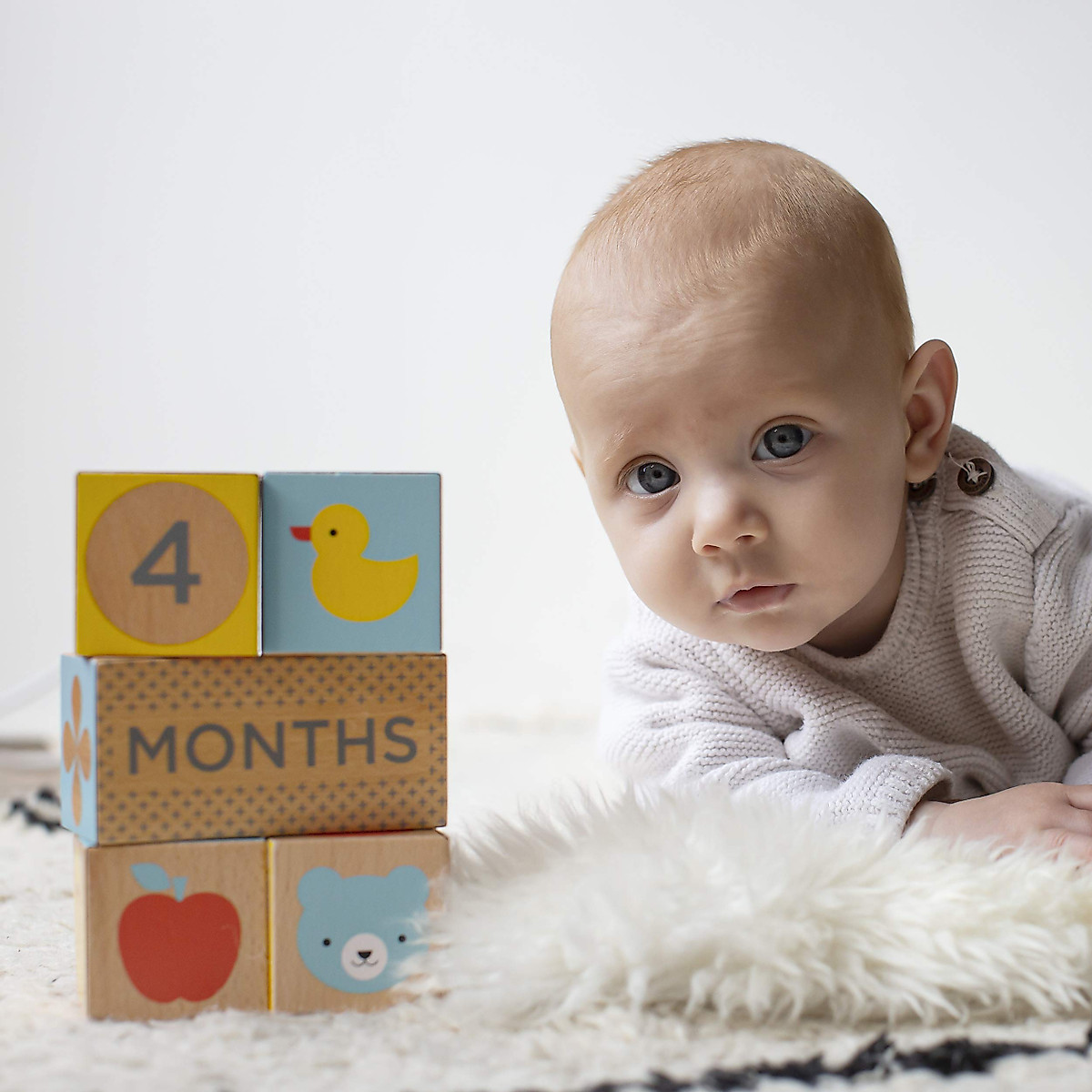 Petit Collage Baby Milestone Blocks Photo Props for Months, Weeks, Years – Numbered Wooden Blocks, Baby Props to Capture Baby’s Growth Over Time