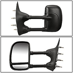Pair of Black Textured Manual Telescoping Extenable Side Rear View Towing Mirrors Compatible with Ford E-Series 03-14