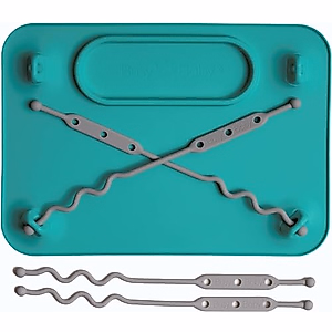 BUSY BABY Silicone Mat - Suction Cups, 4 Straps to Secure Baby Essentials, Self Feeding, Baby Led Weaning, Travel Sleeve Included (Spearmint)