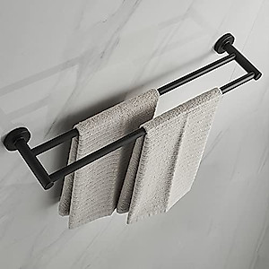 Bath Towel Bar Black Bathroom Towel Rack, Punch-Free Bathroom Rack, Stainless Steel Hand-Washing Towel Bar Double-Layer Household Towel Holder (Color : Elegant Black 40cm)