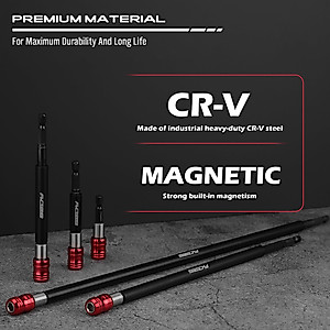 Magnetic Screwdriver Bit Holder Set: 5-Piece 1/4 Inch Hex Shank Quick Release Extension Adapter | Super Straight Durable CR-V Steel | Universal Fit for Impact Driver Bits | 2", 4", 6", 12", 17" Long