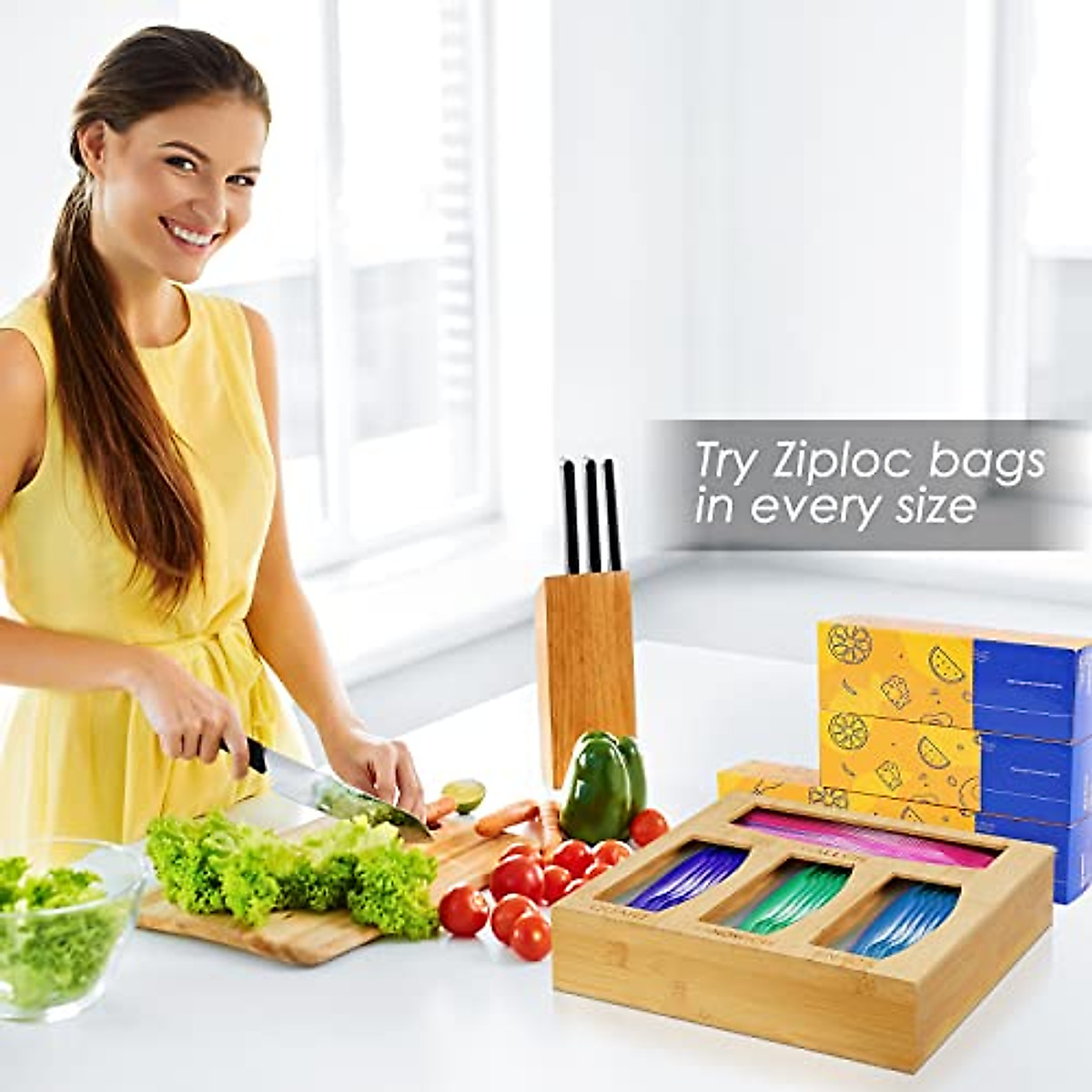 Yiketary Ziplock Bag Storage Organizer for Drawer, Bamboo Kitchen Food Storage Bag, Bamboo Baggie Holder For Gallon, Quart Snack and Sandwich Bag, Bamboo Organizer Compatible With Ziploc