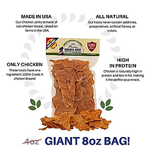 Green Butterfly Brands Chicken Jerky - Dog Treats Made in USA Only - 1 Ingredient: USDA Grade A Chicken Breast - No Additives or Preservatives - Grain Free Snack, All Natural Premium Strips, 8 Ounces