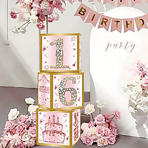 Sweet 16 Birthday Party Decorations Boxes for Girls - 3PCS Pink Rose Gold Happy 16th Birthday Balloons Boxes ,Sixteen Year Old Party Supplies for Girls