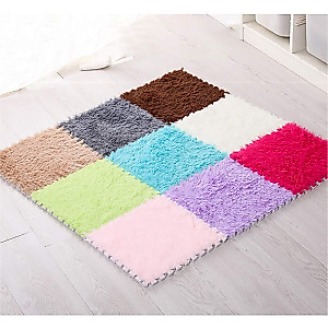 Cozylkx Puzzle Floor Mat, Plush Foam Mats, 16 Fluffy Carpet Tiles Area Rugs for Kids Room, Baby Room, Nursery Decoration