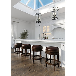 Maven Lane Pullman 26 Inch Tall Counter Height Upholstered Backless Barstool in Dark Walnut Finish with Vintage Brown Vegan Leather Cushion Seat