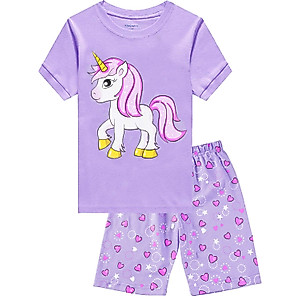 Little Girls Summer Pajamas Unicorn Short Sleeve 100% Cotton Sleepwear 2 Pieces Toddler Pjs Children Clothes Kids Jammies Sets Size 5t