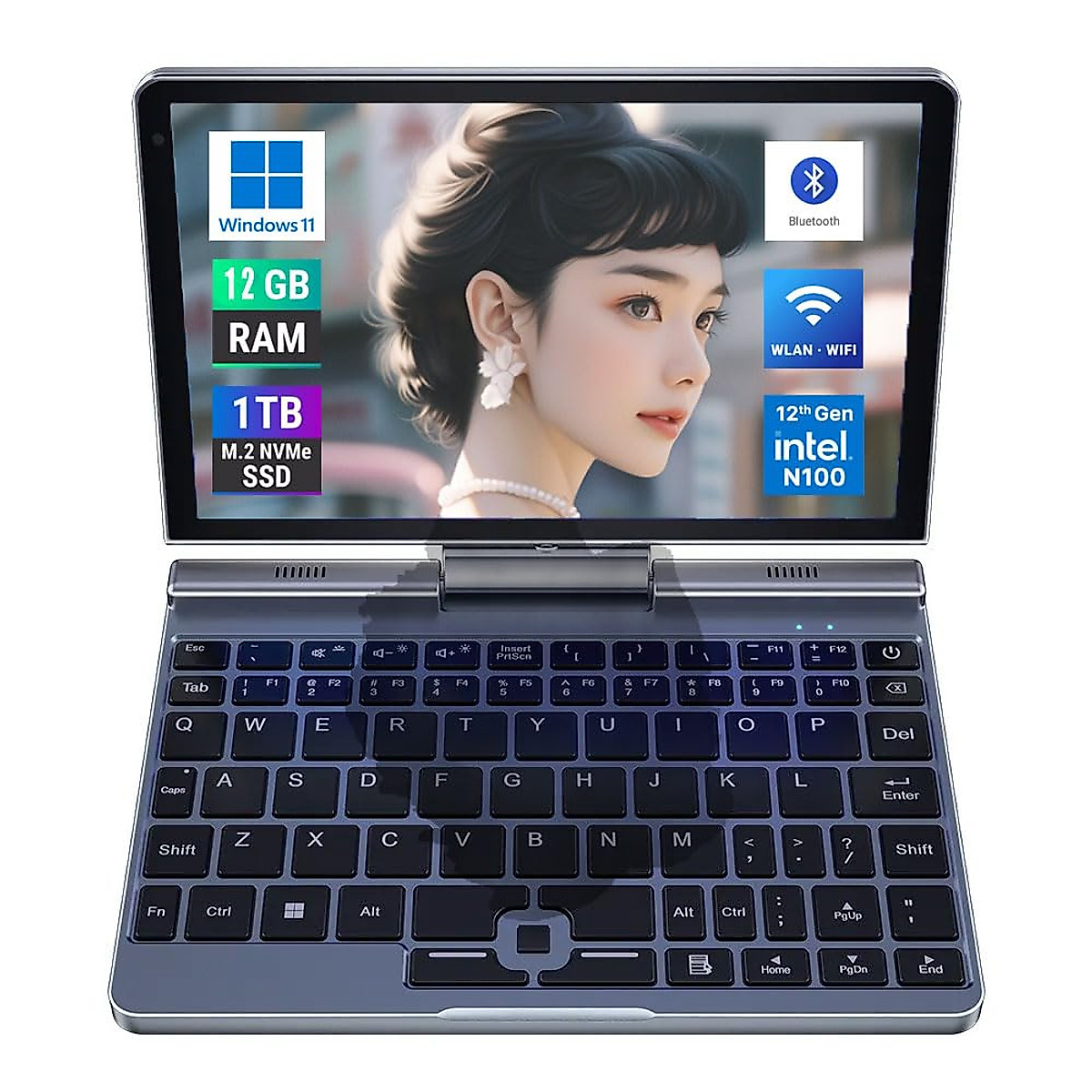 oushedi 8-Inch 2-in-1 Flip Mini Laptop,12th Gen Intel CPU, 12GB LPDDR5 RAM, 1TB M.2 SSD, Touch Screen, Gaming Computer, Portable Presentation PC, Windows 11 Notebook, Wi-Fi 6, Bluetooth 5.2