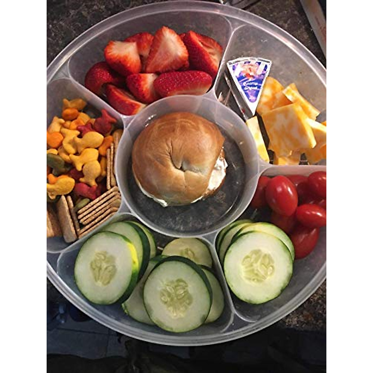 Zilpoo 2 Pack - Candy and Nut Serving Container, Appetizer Tray with Lid, 6 Compartment Round Plastic Food Storage Lunch Organizer, Divided Christmas Keto Snack Plate, Dish Platter w/Cover, 10-Inch