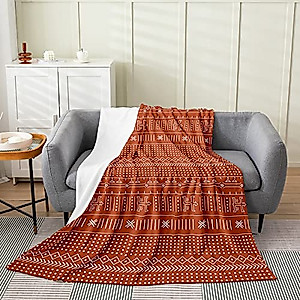 Feelyou Exotic Geometric Throw Blanket Ethnic African Inspired Boho Plush Blanket for Women Men Soft Rusty Red Stripe Line Fleece Blanket Arrow Fuzzy Blanket Room Decor Flannel Blanket Queen 90"x90"