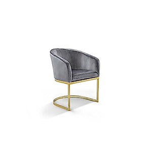 Iconic Home Siena Accent Club Chair Shell Design Velvet Upholstered Half-Moon Gold Plated Solid Metal U-Shaped Base Modern Contemporary Grey 25.6D x 23.2W x 31.7H in