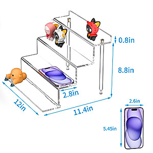 NIUBEE Acrylic Riser Display Shelf, 2 Pack Clear Display Stand for Amiibo Funko POP Figures,4 Tier Cupcakes Stand Perfume Organizer and Storage (12 Inch Large)