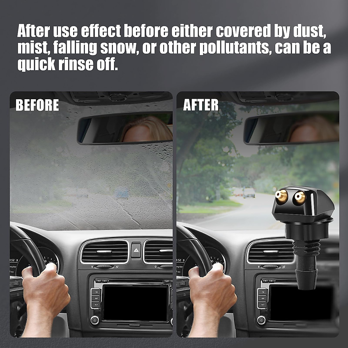 Sosolong 4pcs Front Windshield Washer Nozzles Including Adapters and Hoses, Front Windshield Washer Nozzle kit,Windshield Washer Nozzles Wiper Spray Fit for Most Cars