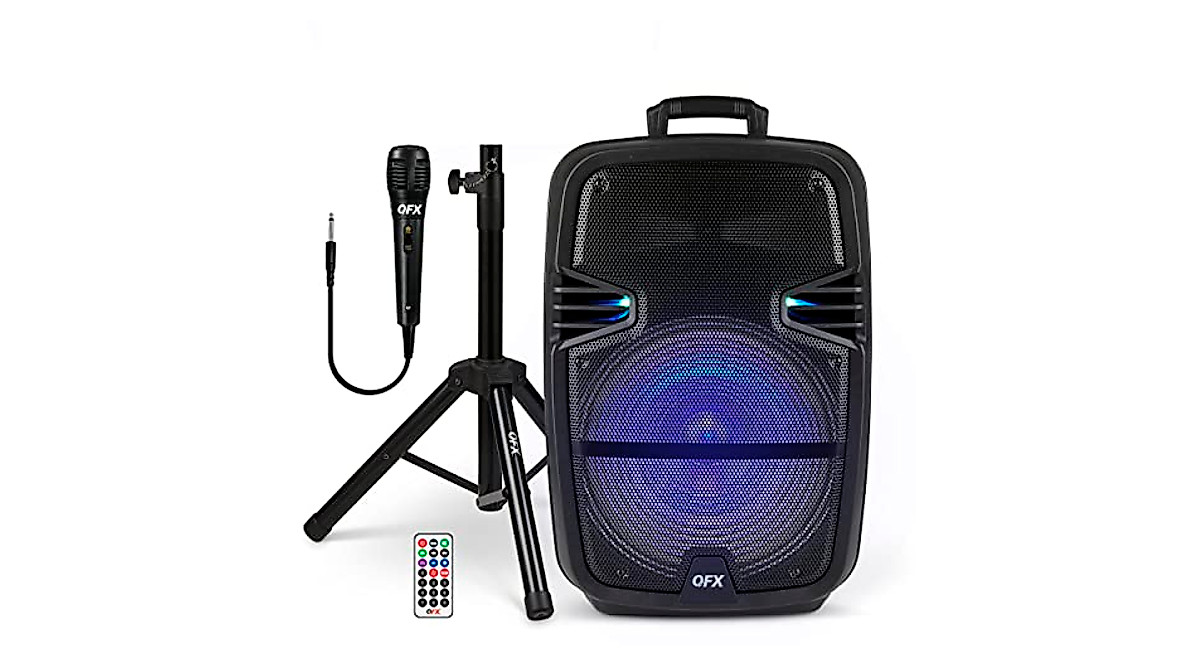 QFX PBX-616SM 15-Inch Bluetooth Speaker with LED Lights & Karaoke