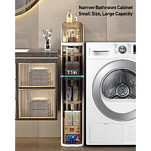 3-Tiers Narrow Storage Cabinet,narrow bathroom storage with Clear Drawers and Casters,slim bathroom storage cabinet for Small Kitchen Laundry Living Room Toilet Gap,No Installation Required