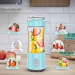 Aoozi Portable Blenders, Personal Size Blender Smoothies and Shakes,Mini Blender USB Rechargeable, Handheld Blender Sports,Travel and Home (SkyBlue)